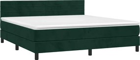 Box spring postel s matrací a LED tmavě zelená 180x200 cm samet 3134480