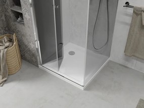 Mexen Lima, sprchový kout se skládacími dveřmi 100 (dveře) x 100 (stěna) cm, 6mm šedé sklo, chromový profil + slim sprchová vanička bílá + chromový sifon, 856-100-100-01-40-4010
