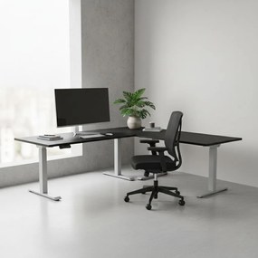 Výškově nastavitelný stůl OfficeTech Angle, 180 x 200 cm, šedá podnož, černá