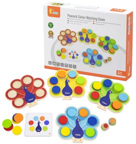 Dřevěná Montessori hra VIGA Barvy Paví ocas + karty