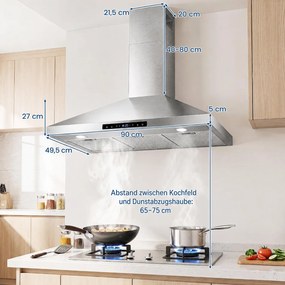 Costway Kuchyňský odsavač par 90 cm s dotykovým ovládacím panelem a senzorem