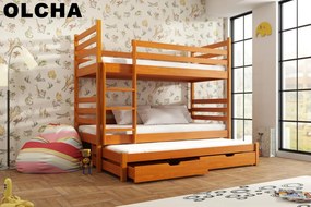 Patrová postel TOMI 80x200  cm s přistýlkou a úložným prostorem - olše