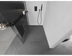 Mexen Kioto+ L, sprchová zástěna Walk-In s poličkou a věšákem 80 x 200 cm, 8mm sklo s žebrovým vzorem, černý profil, 800-080-123-70-09