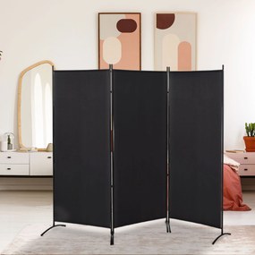 HOMCOM 3-panelový paraván 2,53m x 0,5m x 1,82m s bočním slunečníkem, větrným štítem na stojanu z kovu a polyesteru s vysokou hustotou - Černý