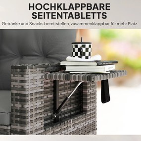 dvoumístná ratanová pohovka s polštáři Rozkládací boční přihrádky Sedací souprava Lounge Světle šedá
