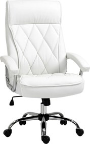 Kancelářská židle Vinsetto imitace kůže, ergonomická kancelářská židle, otočná židle s houpací funkcí, výškově nastavitelná, bílá