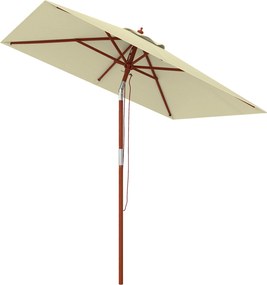 Zahradní slunečník Outsunny s terasou 200x150 cm, obdélníkový slunečník s nastavitelným úhlem dřevěným sloupem a klikovým mechanismem pro terasu v béž
