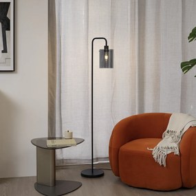 Designová stojací lampa černá s kouřovým sklem - Domo
