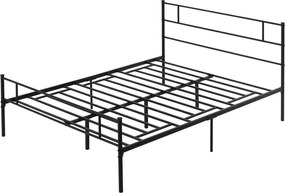 Rám postele HOMCOM Dvoulůžkový 165x211x100cm z oceli, integrované laťky, průmyslový styl čelního a nožního čela, černý | Aosom