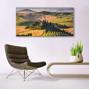 Plexisklo-obraz Krajina Vrchoviny Louky Domek 120x60 cm