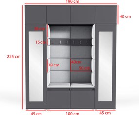 Eka Předsíňová stěna s čalouněnými panely Trinity 32 - Bílá / Tmavá šedá 2315