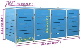 vidaXL Marketos Přístřešek na čtyři popelnice 276,5x77,5x112,5 cm nerezová ocel