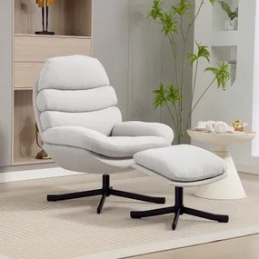 HOMCOM Relaxační křeslo s podnožkou, křeslo, lounge křeslo s čalouněním z chenille, moderní televizní křeslo, 78 x 93 x 100 cm, krémově bílá