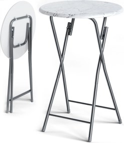 Barový stolek skládací Ø60cm dekor mramoru bílý 110cm výška