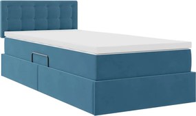 Postel s úložným prostorem s čelo Tmavě modrá 90 x 200 cm samet 3370855