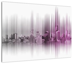 Skleněný obraz - Panorama města, růžovo-šedé (70x50 cm)