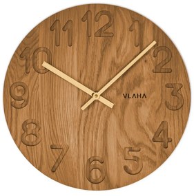 VLAHA Dřevěné hodiny OAK vyrobené v Čechách se zlatými ručkami ⌀34cm VCT1123