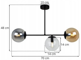 Stropní svítidlo Paris, 3x skleněné stínítko (mix 3 barev), (výběr ze 4 barev uchycení)