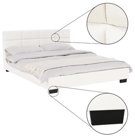 Manželská postel s roštem, 160x200, bílá textilní kůže, MIKEL