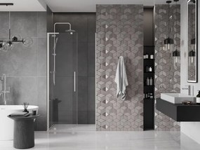 Mexen Velar L, posuvné sprchové dveře do otvoru 90 cm, 8mm čiré sklo, broušená ocel, 871-090-003-01-97