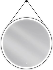 Mexen Reni kulaté zrcadlo do koupelny s podsvícením, 90 cm, LED 6000K, proti zamlžování, černý rám