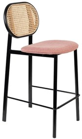 OnaDnes -20% Růžová látková barová židle ZUIVER SPIKE 65 cm s ratanovým opěradlem