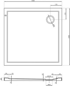 Mexen Flow, čtvercová sprchová vanička slim 100 x 100 cm, bílá lesklá, 46S101010