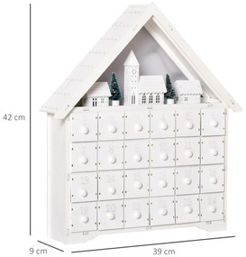 Adventní kalendář HOMCOM k naplnění 24 zásuvek a LED světel, designová vánoční dekorace 2 v 1 v bílé barvě 39 x 9 x 42 cm | Aosom.de