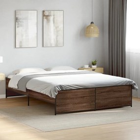Rám postele hnědý dub 150 x 200 cm kompozitní dřevo a kov 3279886