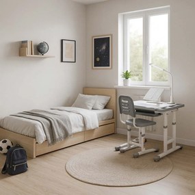 Creative Corner Dětský psací stůl se zásuvkou židle lampa šedá