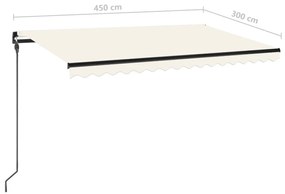 vidaXL Marketos Ručně zatahovací markýza s LED světlem 450 x 300 cm krémová