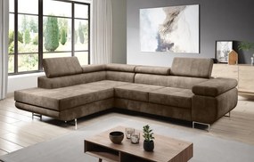 Rozkládací rohová sedačka ALBERTO DELUXE levý roh světle hnědá
