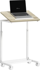HOMCOM Mobilní Boční Stolek k Pohovce s Nastavitelnou Výškou a Naklápěcí Desktopem, Metalový Rám pro Ložnici, Obývací Pokoj, Kancelář 55x36x62.5-82.5