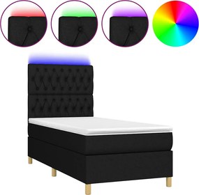 Box spring postel s matrací a LED černá 90x190 cm textil 3135639