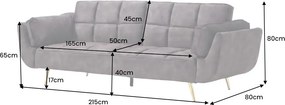 Designová rozkládací pohovka Bailey 215 cm tmavě šedý samet