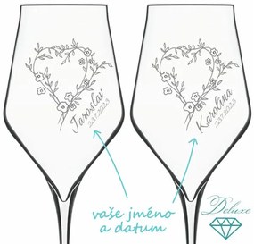 Svatební skleničky na víno Rozkvetlé srdce s krystaly, 2 ks