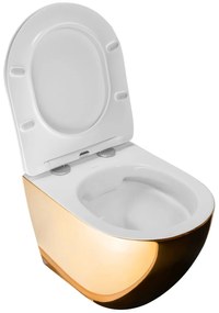 Závěsná WC mísa Rea Carlo Flat Mini zlatá/bílá lesk