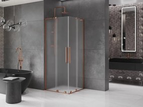 Mexen Velar L Duo, sprchový kout s posuvnými dveřmi 100 x 100 cm, 8mm sklo námraza, růžové zlato, 871-100-100-02-33-60