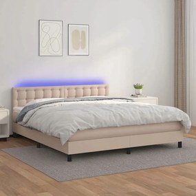 Box Spring Postel Matrace A Led 160X200Cm Umělá Kůže Cappuccino tlačítka