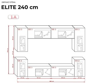 Ral Obývací stěna ELITE 240 cm - Černý lesk