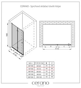 Cerano Volpe, skládací sprchové dveře 70x190 cm, 6mm čiré sklo, chromový profil, CER-CER-423294