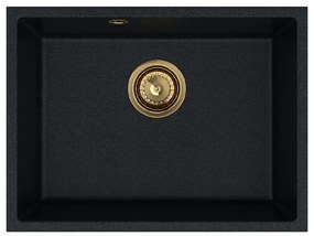 Sink Quality Crypton 60, kuchyňský granitový dřez 535x400x205 mm + zlatý sifon, černá skvrnitá, SKQ-CRY.B.1KBO.60.XG
