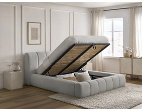 Světle šedá čalouněná dvoulůžková postel s úložným prostorem s roštem 180x200 cm Denali – Bobochic Paris