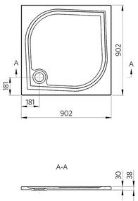 Vima 117 - Vanička s protiskluzem, litý mramor, 90x90cm