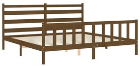 Rám postele s čelem medově hnědý 200 x 200 cm masivní dřevo,  3192059