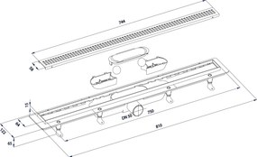 Sapho, INDY sprchový kanálek s nerezovým roštem, superflow, DN50, 810x122x65 mm