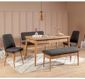 Rozkládací jídelní stůl se 2 židlemi a 2 lavicemi Vlasta (borovice antlantic + antracit). 1072178