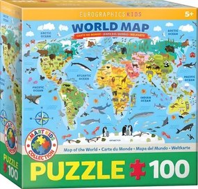 EUROGRAPHICS Puzzle Ilustrovaná mapa světa / 100 dílků / od 5 let / 48