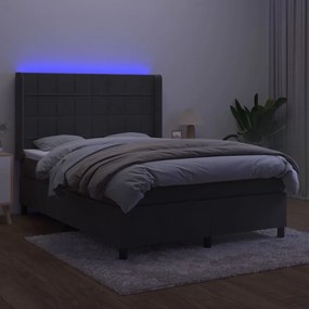 Box spring postel s matrací a LED tmavě šedá 140x200 cm samet 3139566