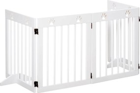 Skládací 4-panelová bariéra pro psy PawHut 204x61 cm - Bezpečnostní bariéra pro psy s dřevěnou konstrukcí a podpěrnými nohami do chodby a na schody Bí
